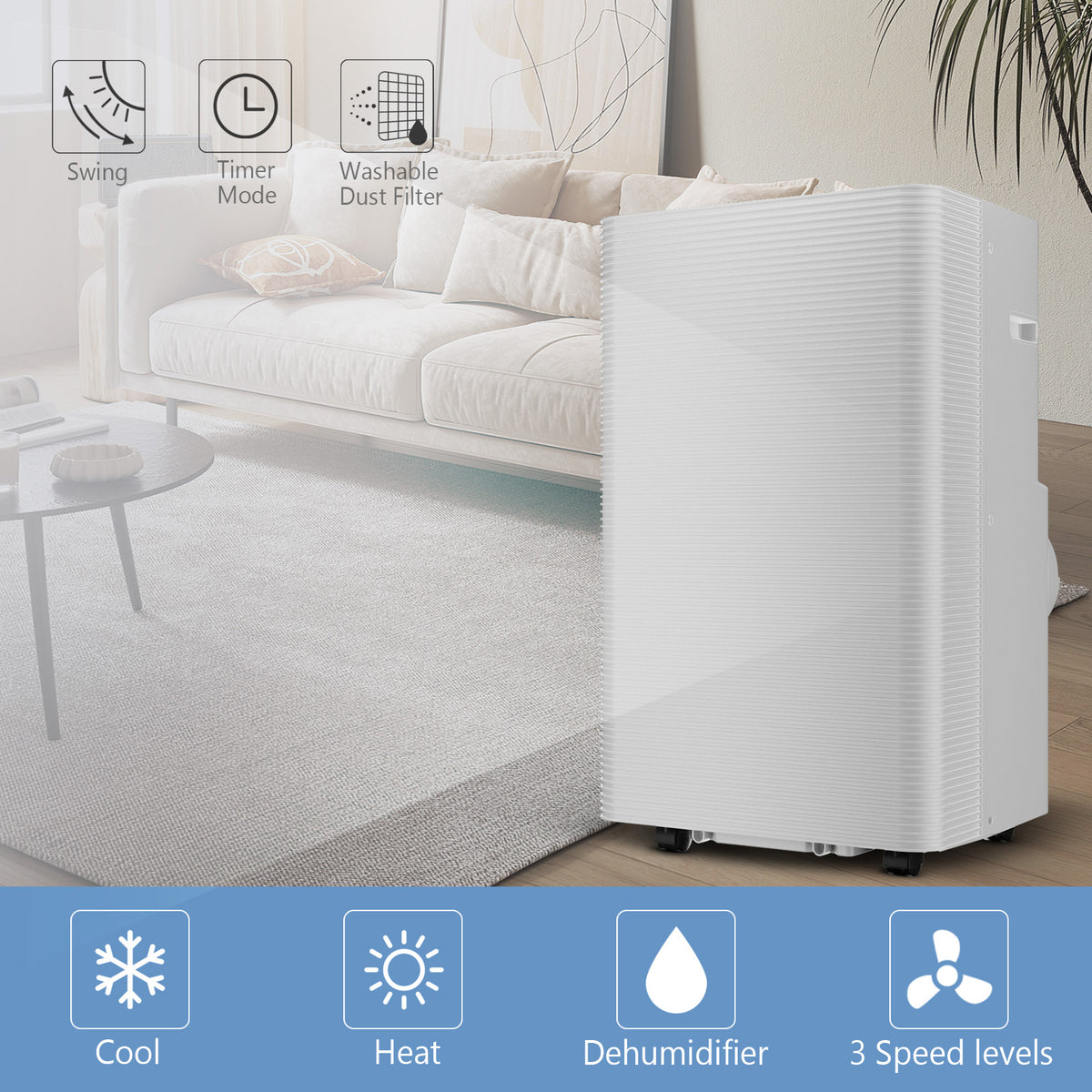 Ukoke USPA0112 8150 Btu/h 4-in-1 Compact Bedroom Room Climate Control ...